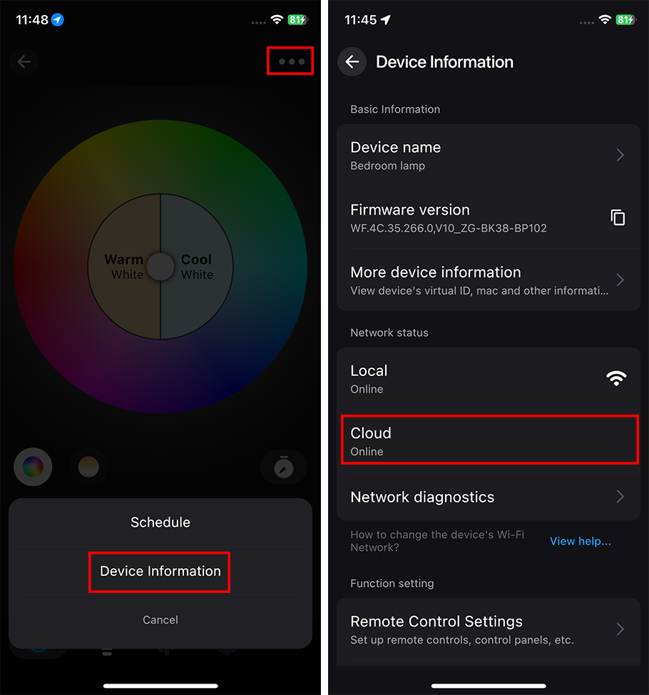 If the "Cloud" is not online, please refer to “ The smart device is ...