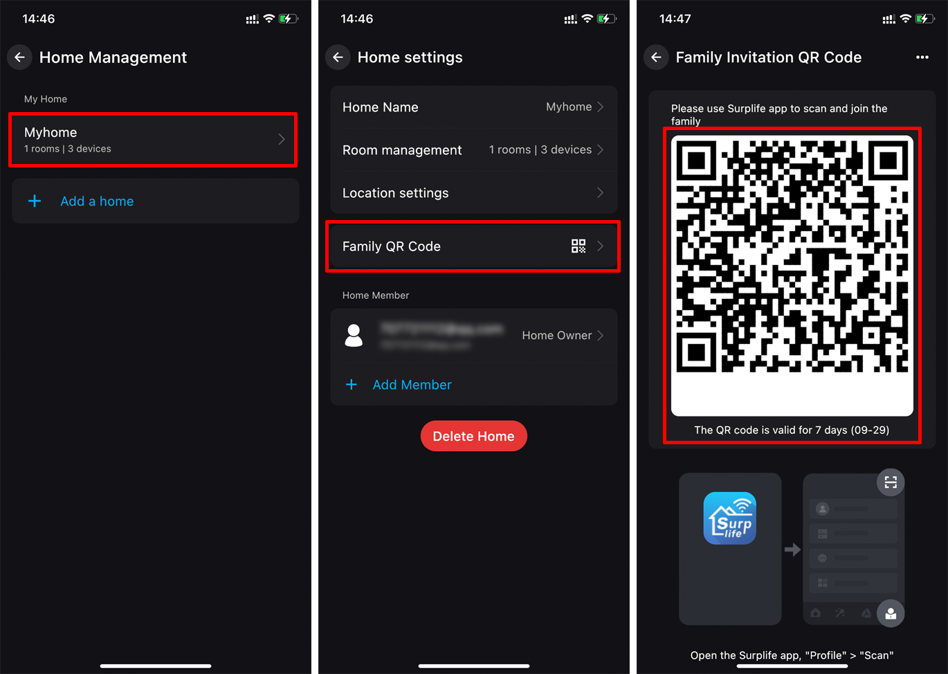 Step 2: Click "My Home (Family to be Shared)" -> "Family QR Code ...